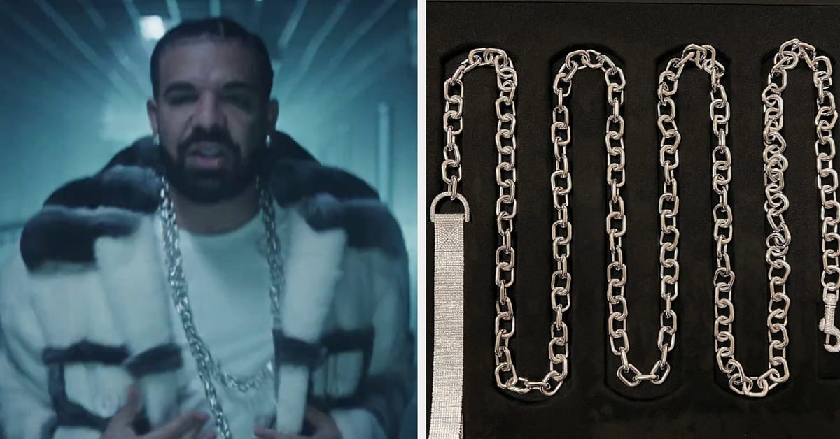 Drake Debuts Dog Leash Chain With 50 Carats of Diamonds in “First ...