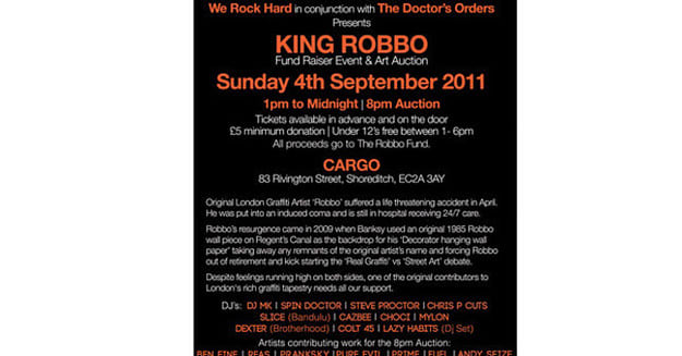 Mr. Good Deed: Fundraiser For King Robbo In Shoreditch, London.