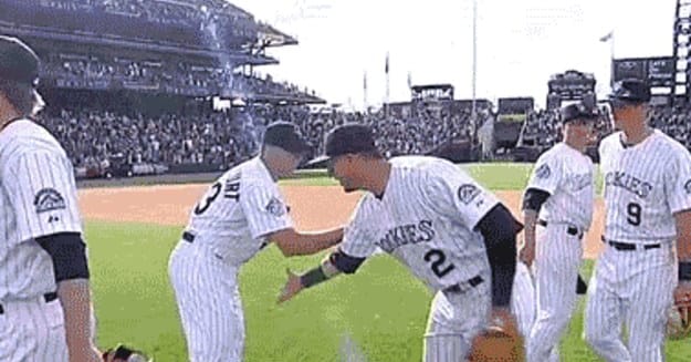 Rockies' Troy Tulowitzki Shares a Weird Handshake With His Teammate (GIF)
