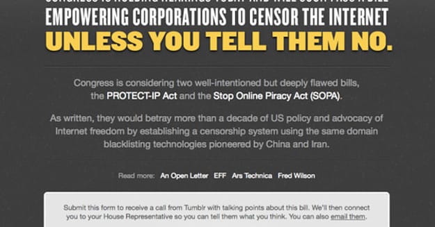 Tumblr Fights Against the Stop Online Piracy Act With Censorship Scare