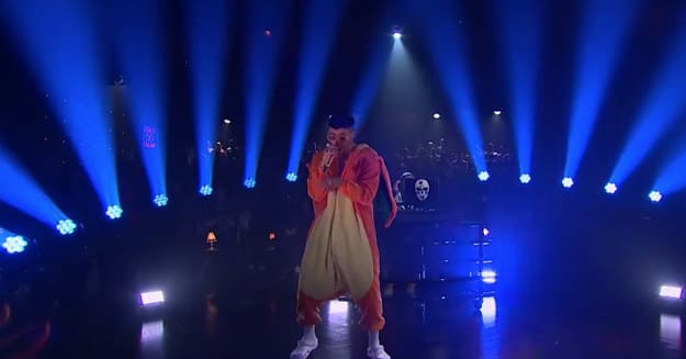 Bad Bunny Rocks a Charizard Onesie for 'Late Late Show' Performance of ...