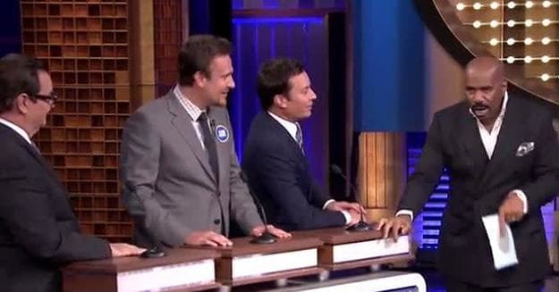 Jason Segel and Jimmy Fallon Take on The Roots in “Family Feud”