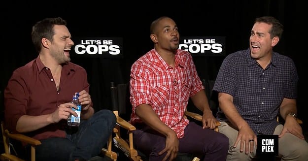 "Let's Be Cops" Stars Jake Johnson, Rob Riggle, and Damon Wayans Jr ...