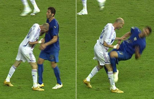 Zinedine Zidane headbutts Marco Materazzi in World Cup Final. - The 50 ...
