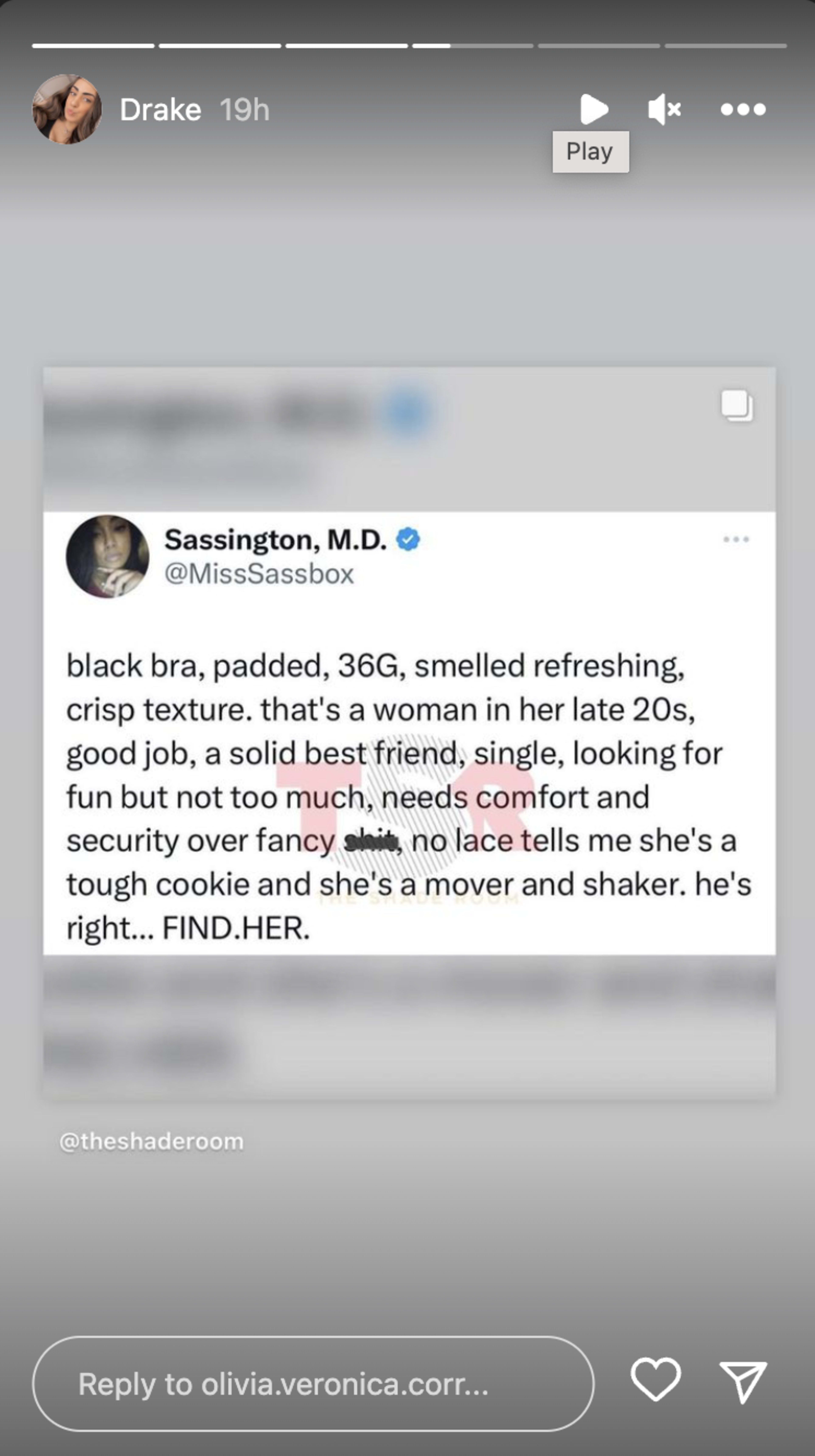 Drake, Here’s the Woman Who Threw the 36G Size Bra at You