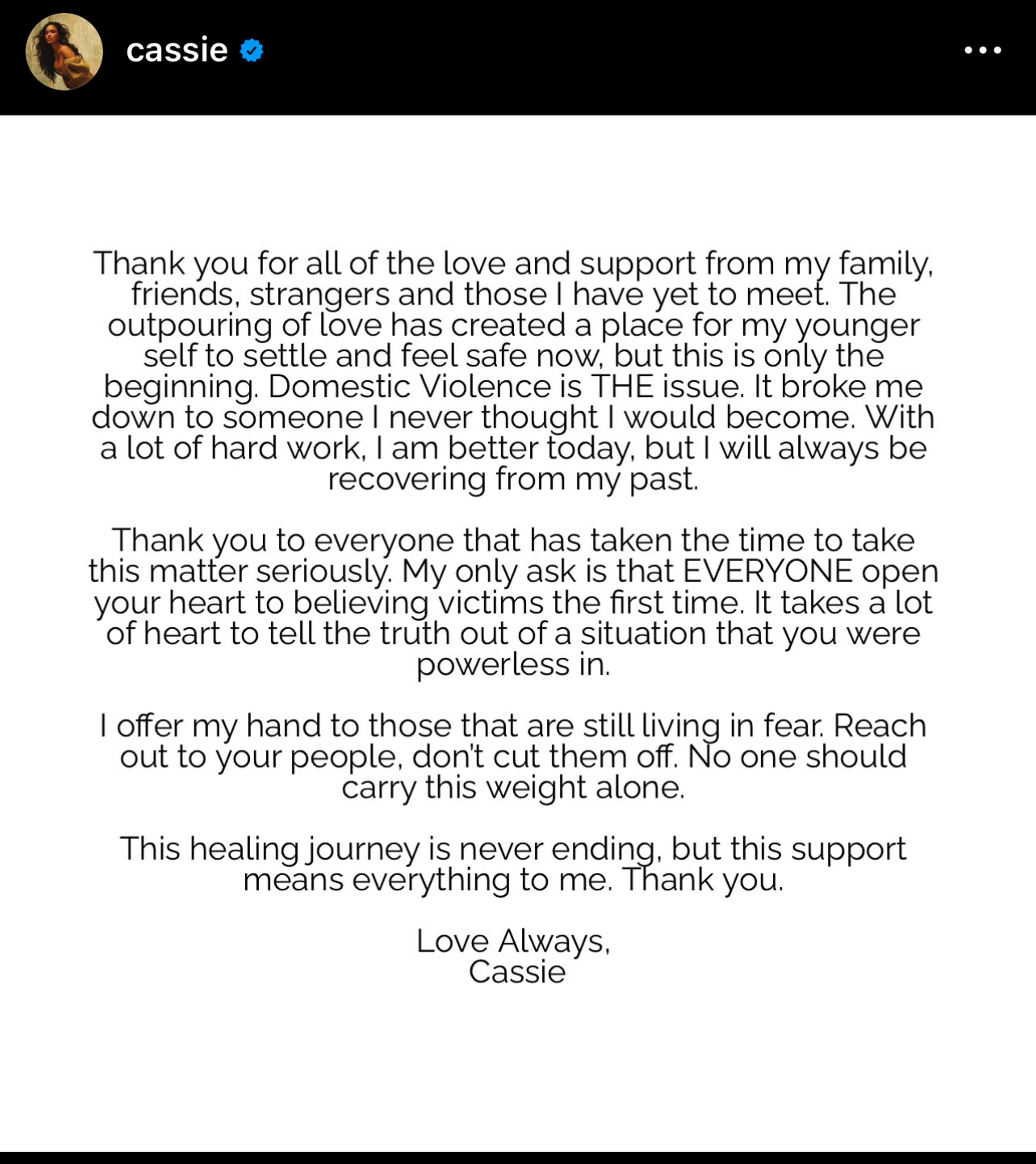 Cassie Shares Statement After Release of Diddy Footage: 'I Will Always ...