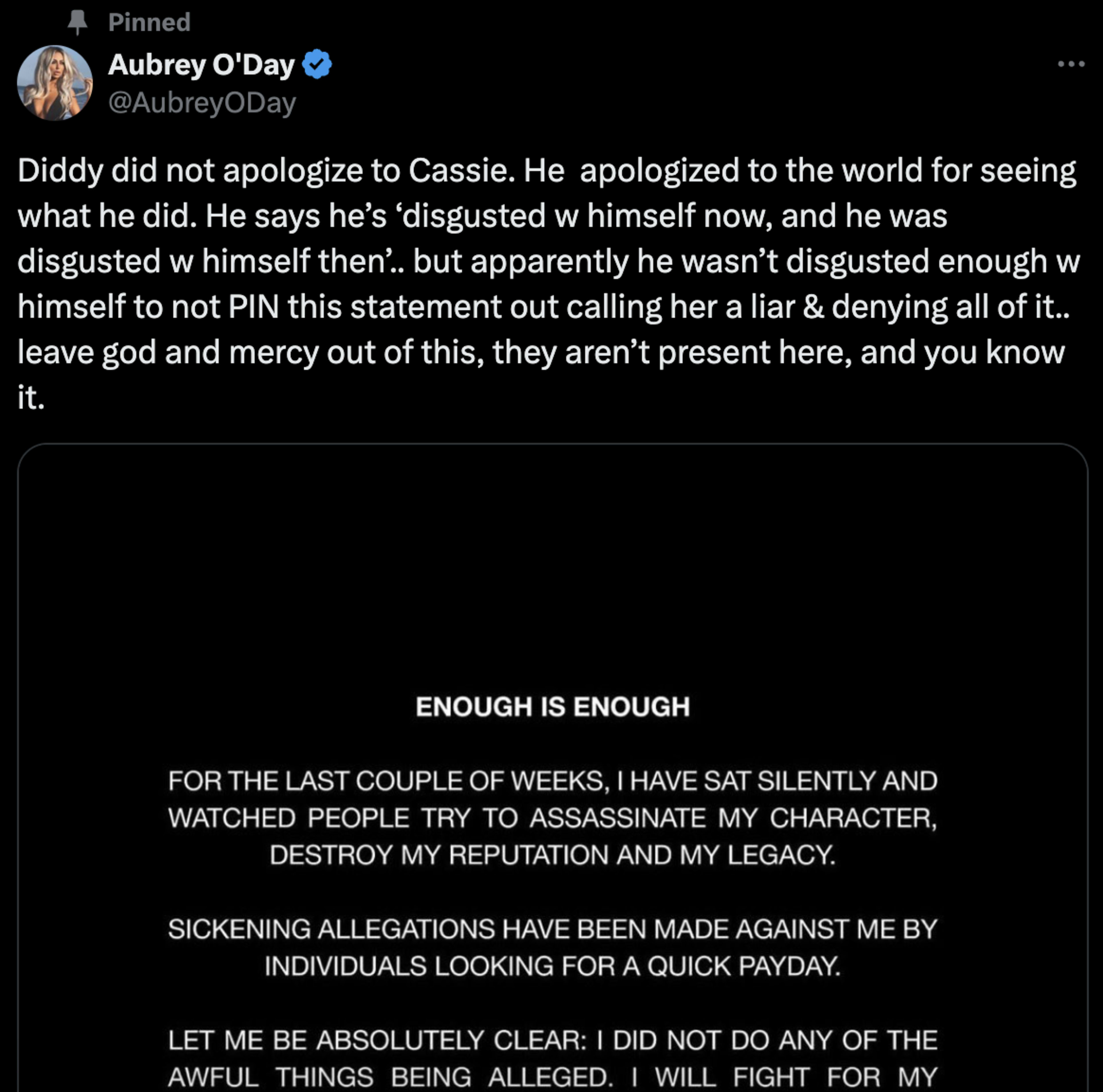 Aubrey O'Day Reacts to Diddy Apology Video, Says He 'Did Not Apologize ... Aubrey O'Day Reacts to Diddy Apology Video, Says He 'Did Not Apologize ...