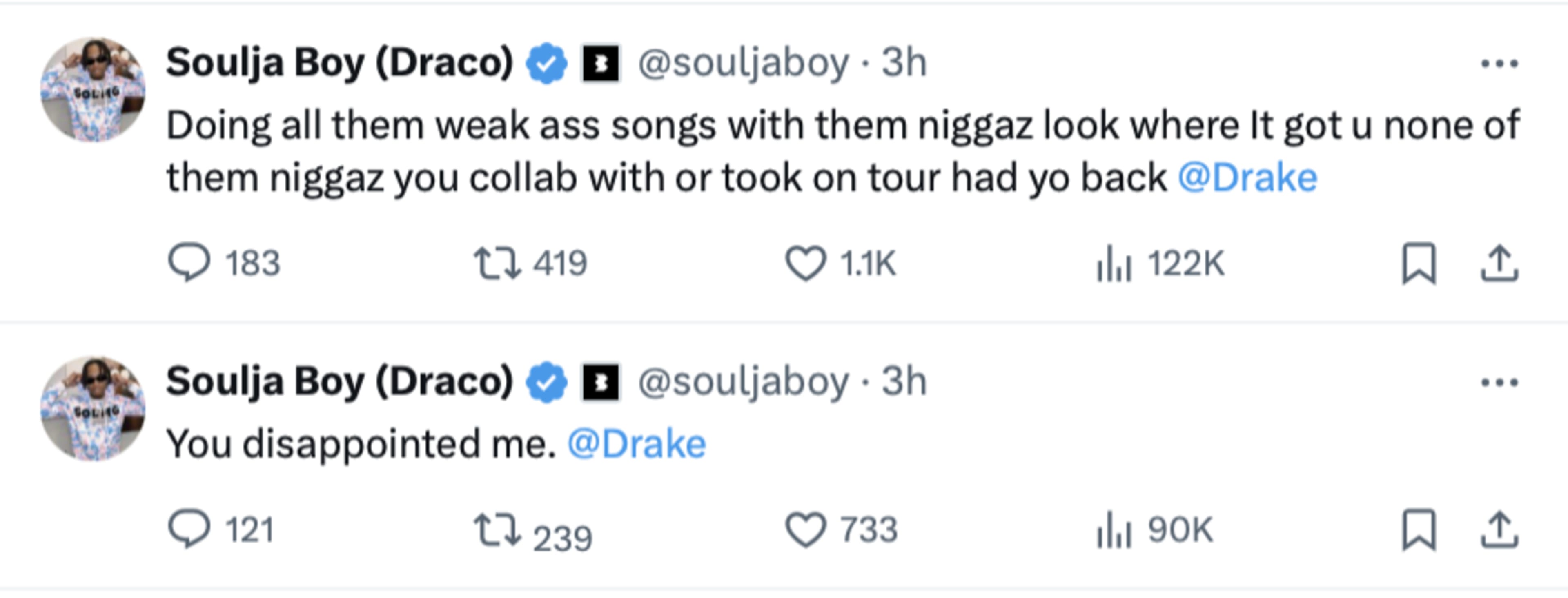 Soulja Boy Tells Drake He's 'Disappointed' in Him, Says None of His ...