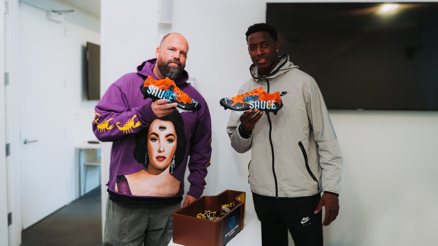 Admad ‘Sauce’ Gardner Mache Buffalo Wild Wings Custom Cleats | Complex Admad ‘Sauce’ Gardner Mache Buffalo Wild Wings Custom Cleats | Complex