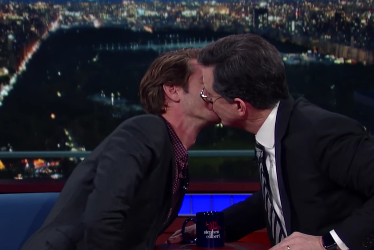 Andrew Garfield Tops Ryan Reynolds Kiss by Locking Lips With Stephen Colbert | Complex